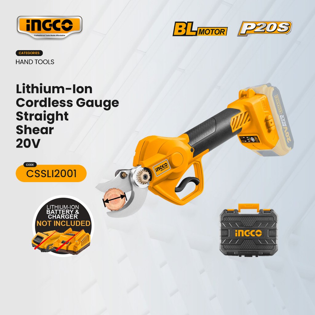 Ingco 20V Lithium-Ion Cordless Gauge Straight Pruning Shear BRUSHLESS ...