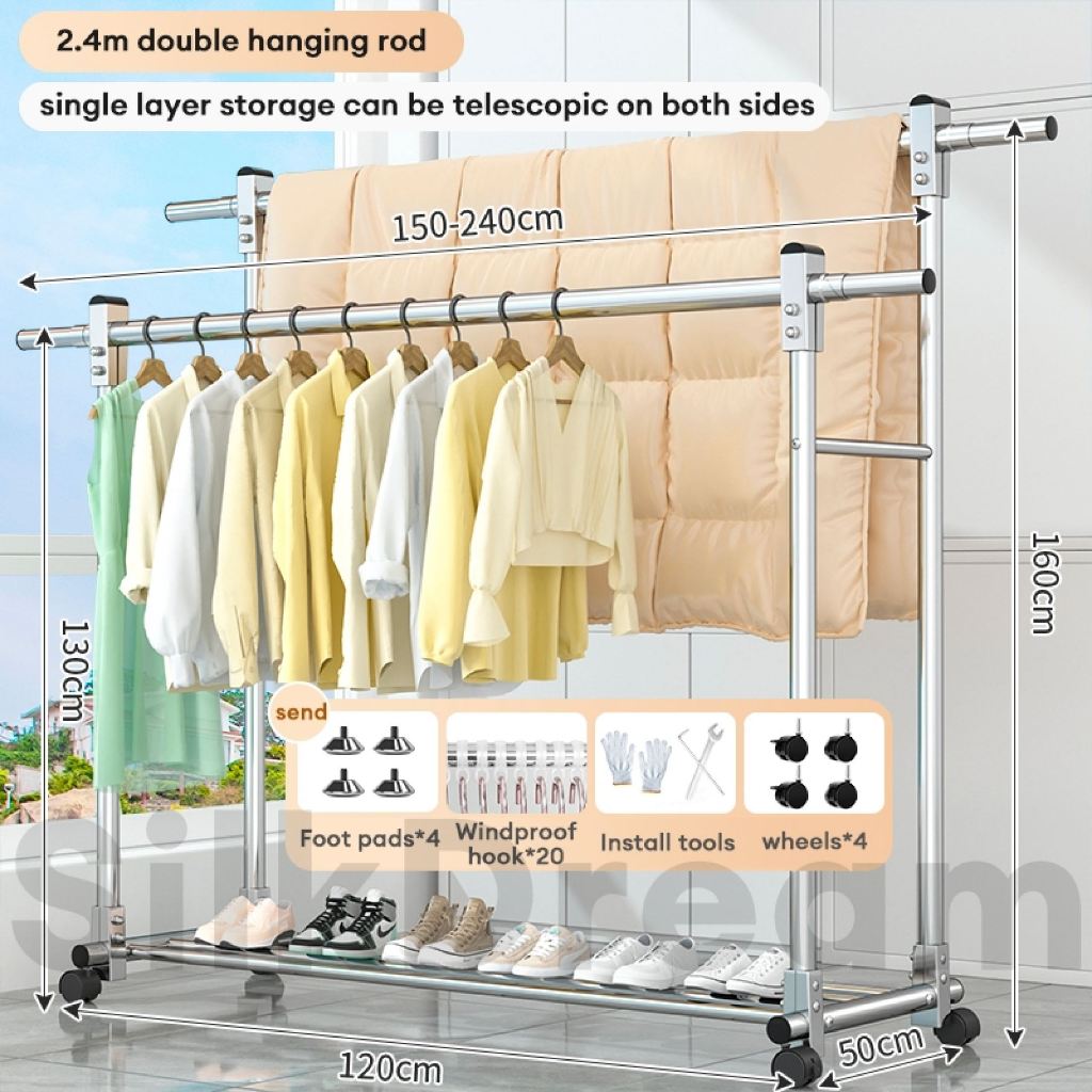 Stainless Clothe Rack Double Poles Foldable Drying Rack Foldable ...