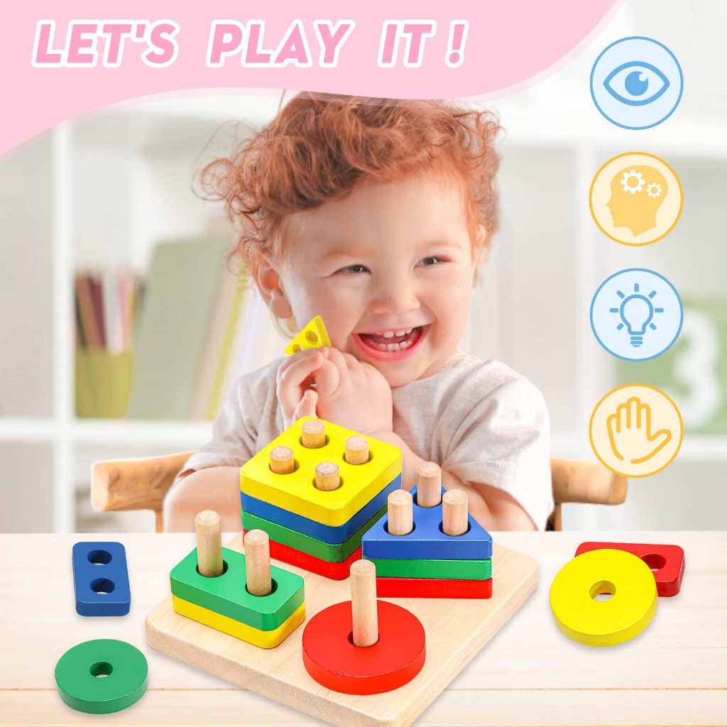 Timi Wooden Educational Toys Shape Puzzle Color Geometric Board Jigsaw ...