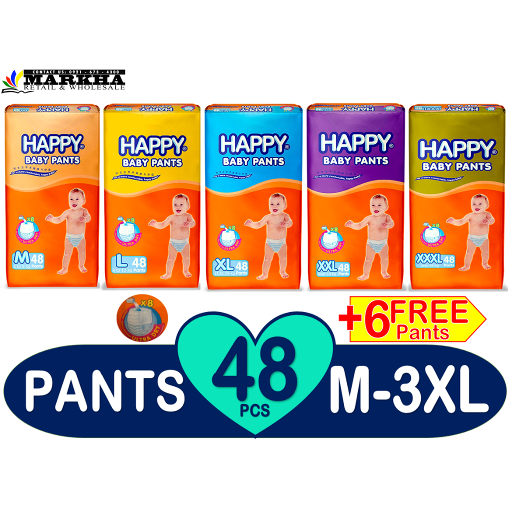 HAPPY BABY PANTS JUMBO PACK DIAPER x54pcs ( MEDIUM - XXXL) | Shopee ...