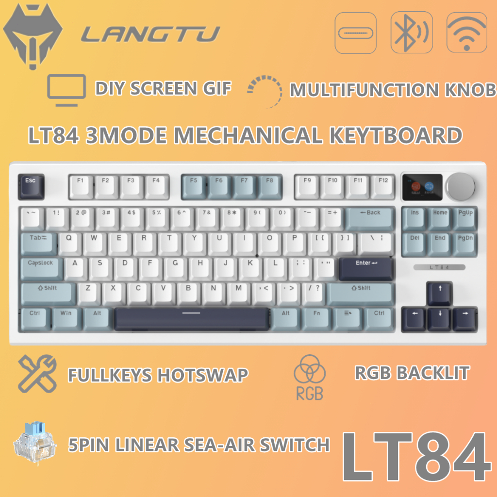 LANGTU LT84 3MODE Hotswap Mechanical Keyboard DIY SCREEN And KNOB With ...