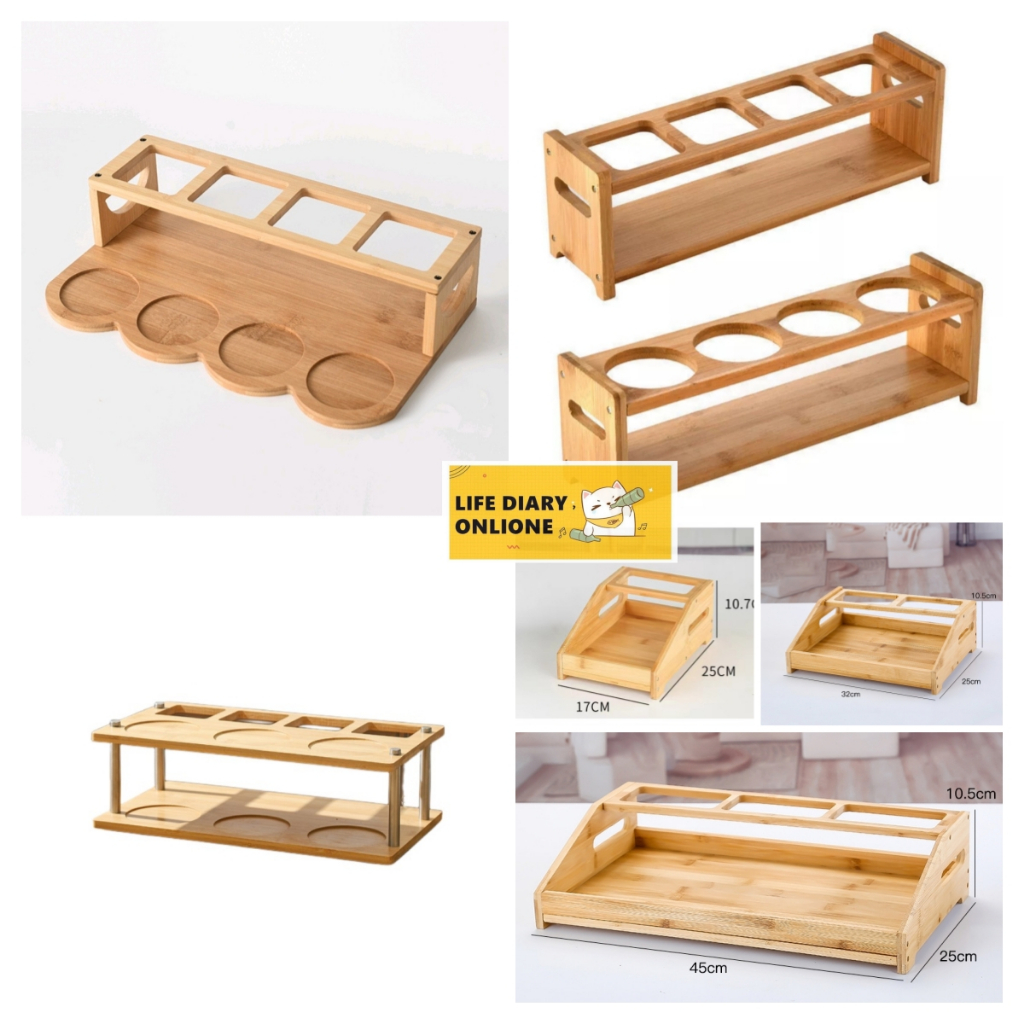 Kitchen Bamboo Wood Shelf Round Square Wooden Oil Bottle Rack Oil ...