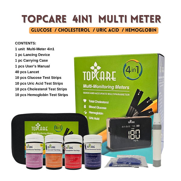 TOPCARE Glucometer 4 in 1 Multimeter ( Cholesterol Uric Hemoglobin ...