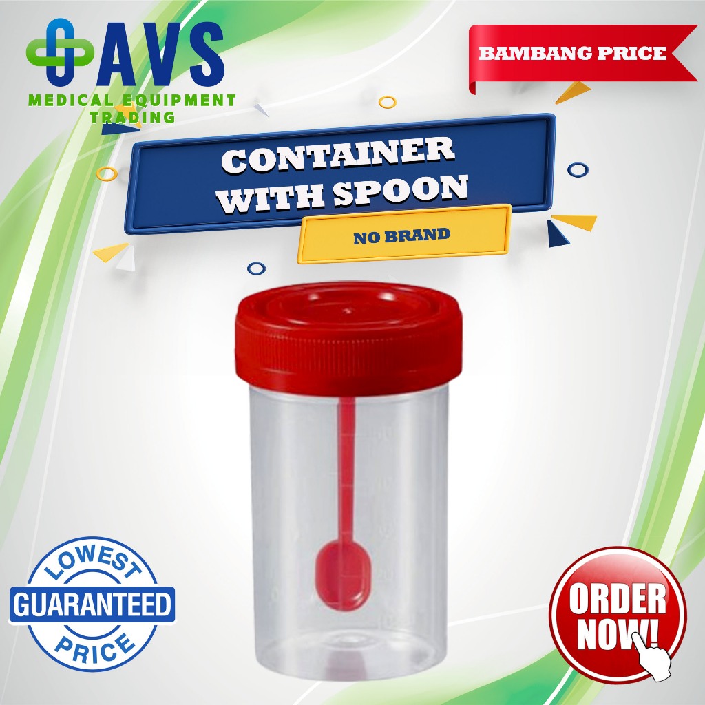 Stool Specimen Container with Spoon and Label (Sterile, 60ml capacity ...