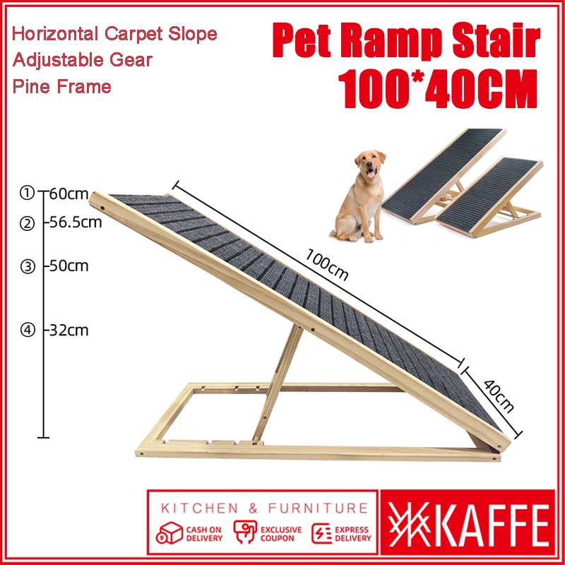 4-Height Adjustable Pet Ramp Stair Wood for Large Dogs Cats Load 80 KG ...