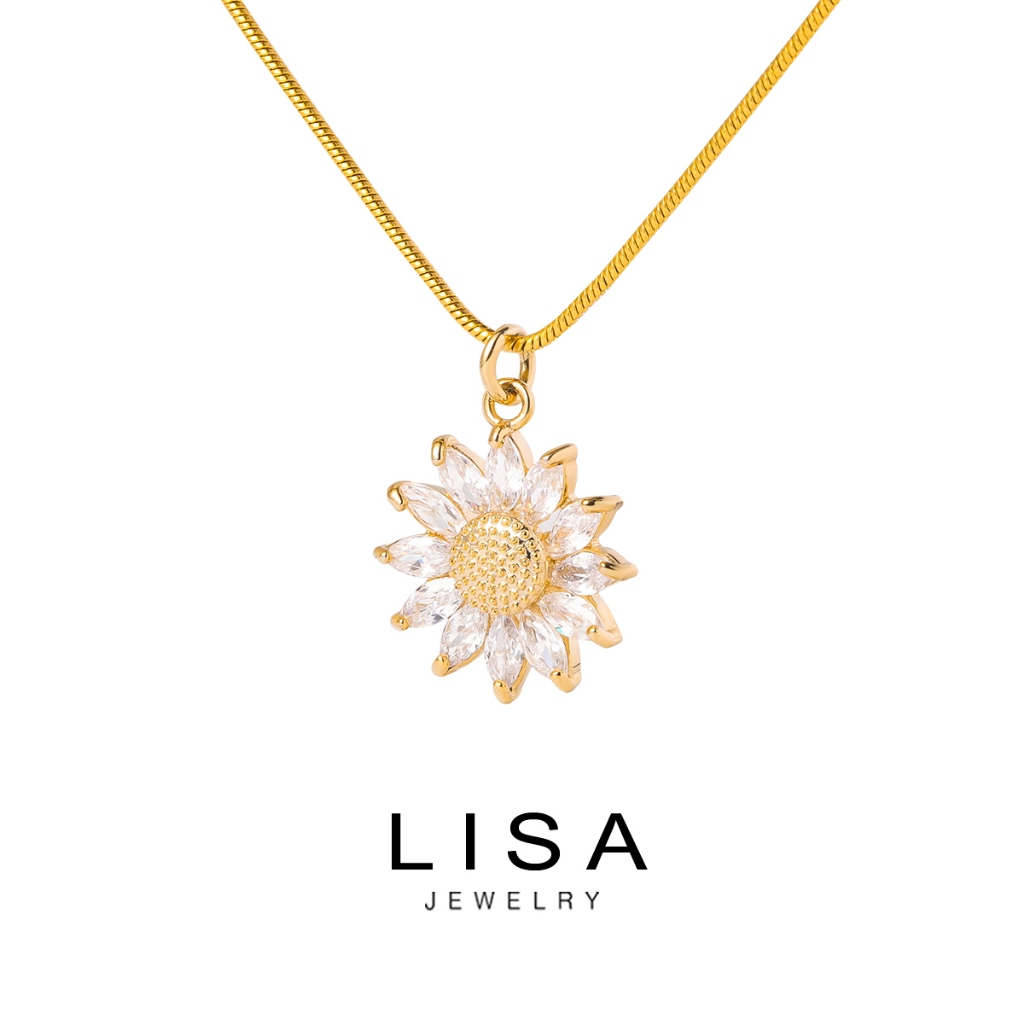 LISA jewelry 18K gold necklace, sunflower shape necklace pendant, free ...