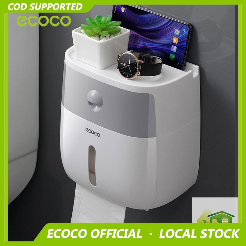 Ecoco Double Layer Bathroom Tissue Holder Tissue Box Wall Mounted Waterproof Paper Towel Holder ...