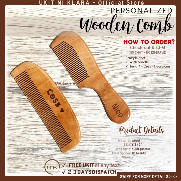 UNK - Wooden Comb - Personalized | Ukit ni Klara | Laser Engrave ...