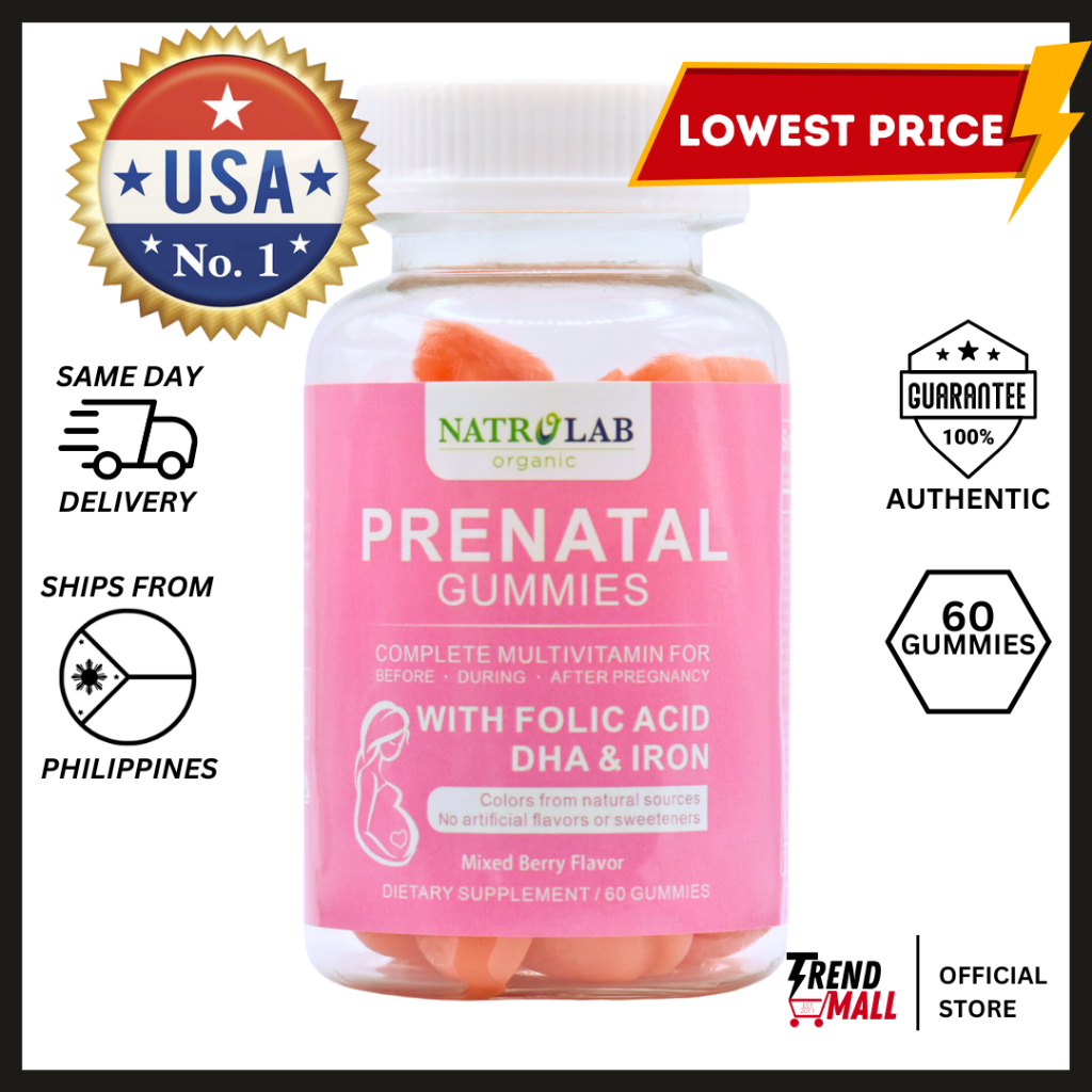 Organic Prenatal Multivitamin Gummies Omega 3 DHA Fish Oil Folic Acid ...
