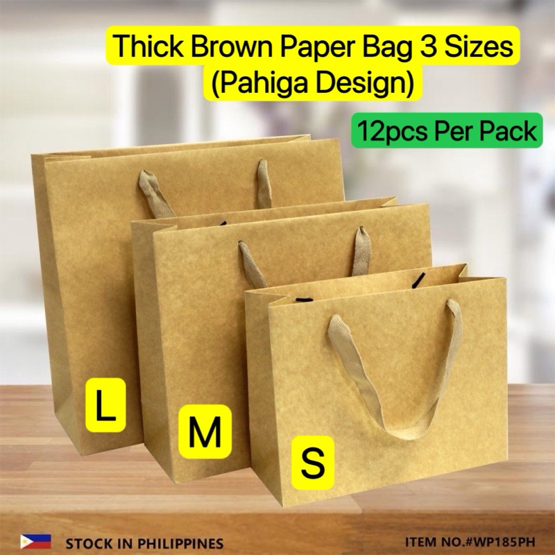 12pcs (Thick Pahiga Design) Kraft Paper Bag Plain Rope Handle Hand bag ...