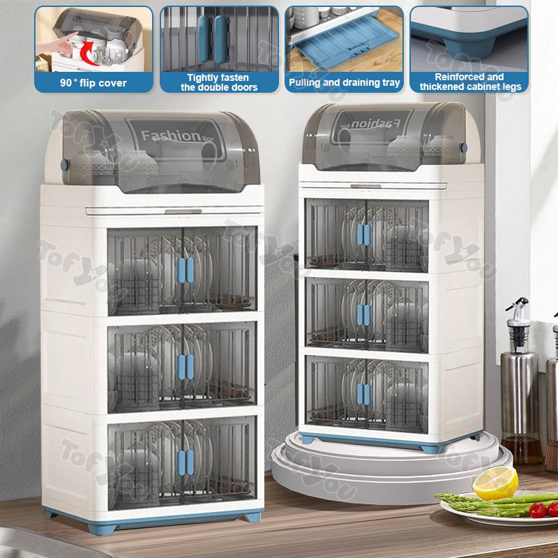 Household Dish Storage Drain Rack With Cover Kitchen Double Dish ...