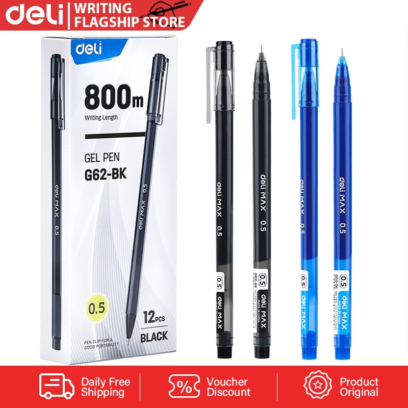 Deli Gel Pen 0.5mm Black/Blue Ink Writing Gel Pen School Supplies EG62 ...