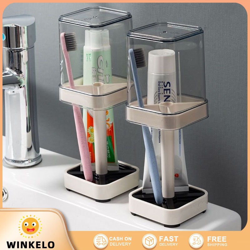 Bathroom Dustproof Toothbrush Holder with Cover Box Toothpaste Bracket ...