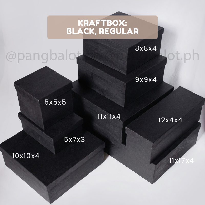 Kraft box (hard box): BLACK (regular & window) - 4x4x4 / 8x8x4 / 9x9x4 ...