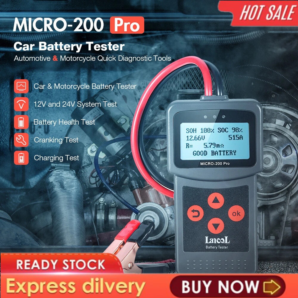 12V Car Motorcycle Battery Tester SAE CCA JIS Analyzer Micro-200 Pro ...