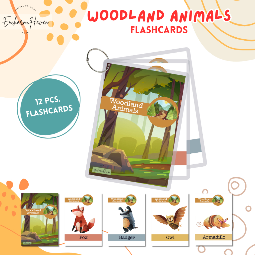 'WOODLAND ANIMALS' Fully Laminated Educational Flashcards [12 pcs ...