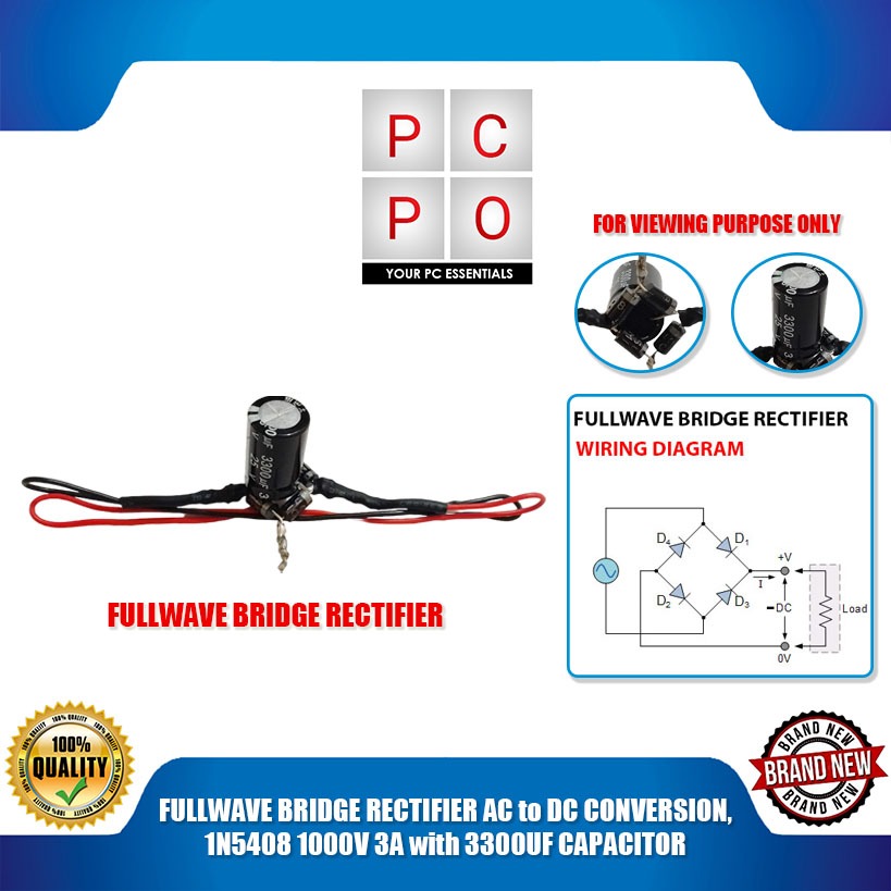 PC PO FULLWAVE BRIDGE RECTIFIER AC to DC CONVERSION, 1N5408 1000V 3A ...