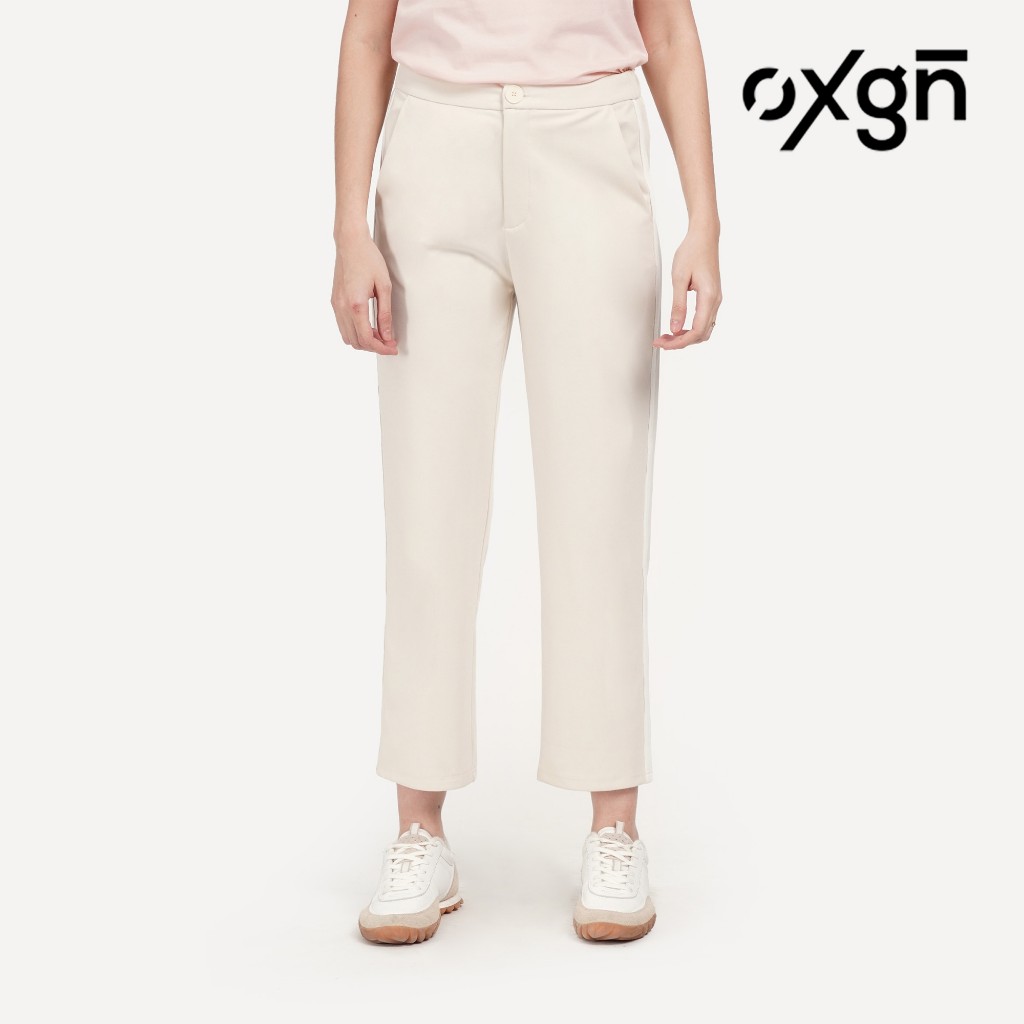 OXGN Side Taped Smart Track Pants For Women (Cream) | Shopee Philippines