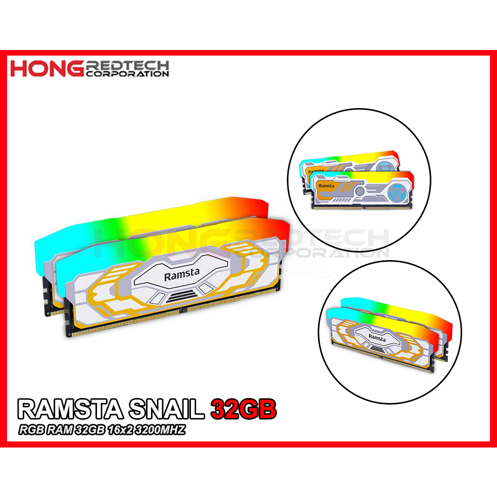 Ramsta Snail ARGB 32GB (16x2GB) DDR4 3200Mhz Desktop Memory | Shopee ...