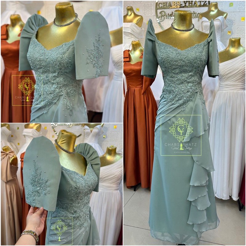 Sage Green Modern Filipiniana Mestiza Sleeves | Shopee Philippines