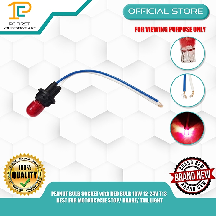 PC FIRST PEANUT BULB SOCKET with RED BULB 10W 12-24V T13, BEST FOR ...