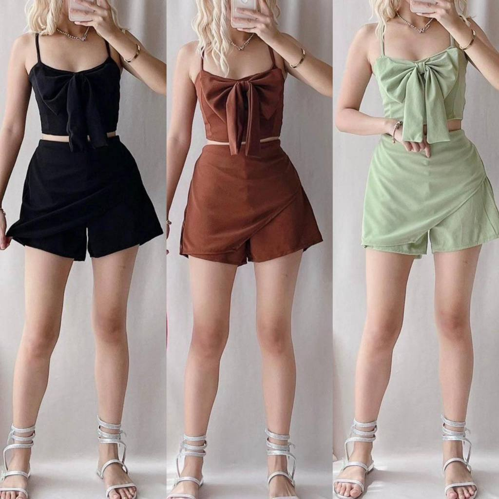 EMILY Terno Short Ribbon Spaghetti Crop Top and Skort Coordinates Set ...