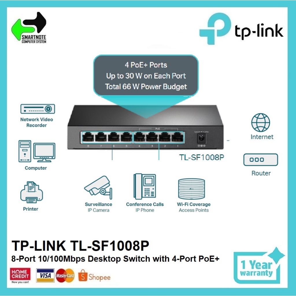 TP-Link TL-SF1008P 8-Port 10/100Mbps Desktop Switch with 4-Port PoE ...