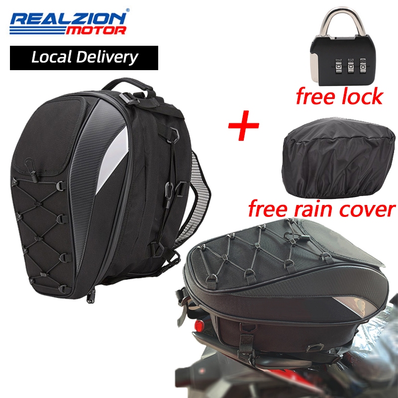 REALZIONMOTOR Tail Bag Helmet Bags Storage Backpack Expandable ...