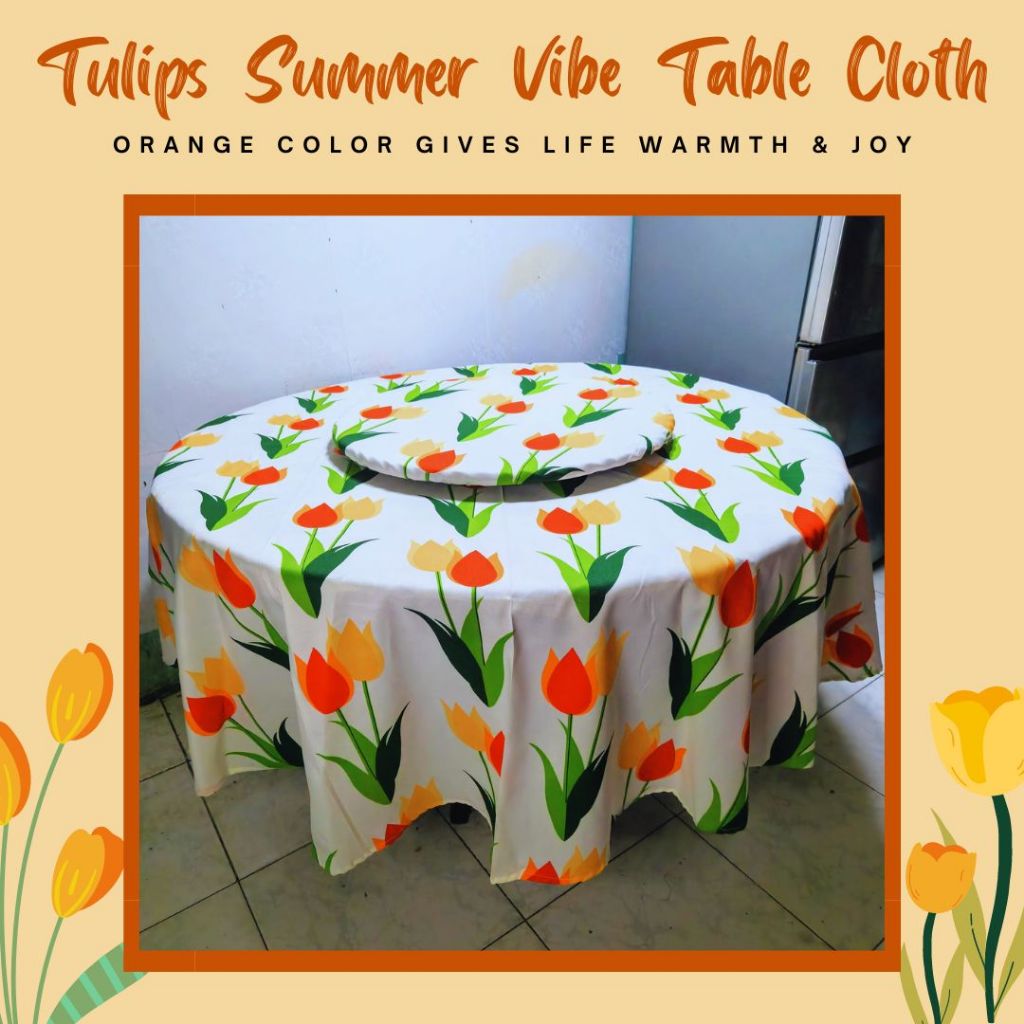 Tulips Flower Round Table Cloth with Lazy Susan Cover Turntable Cover ...