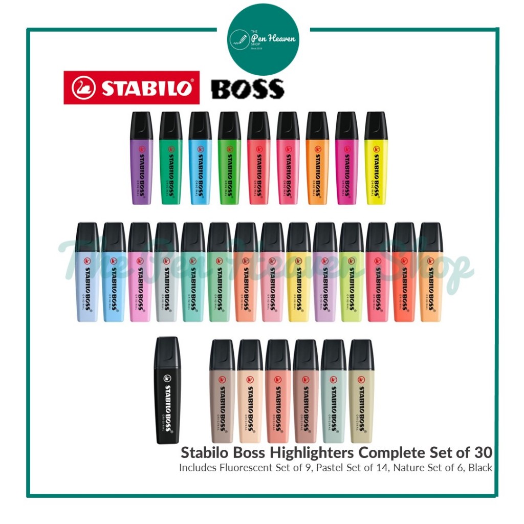 Stabilo Boss Highlighters Complete Set of 30 (Fluorescent, Pastel ...