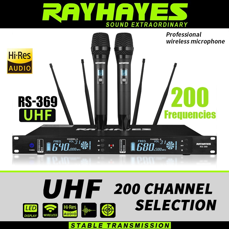 RAYHAYES Professional Wireless Microphone Heavy Duty UHF 200 CHANNEL ...