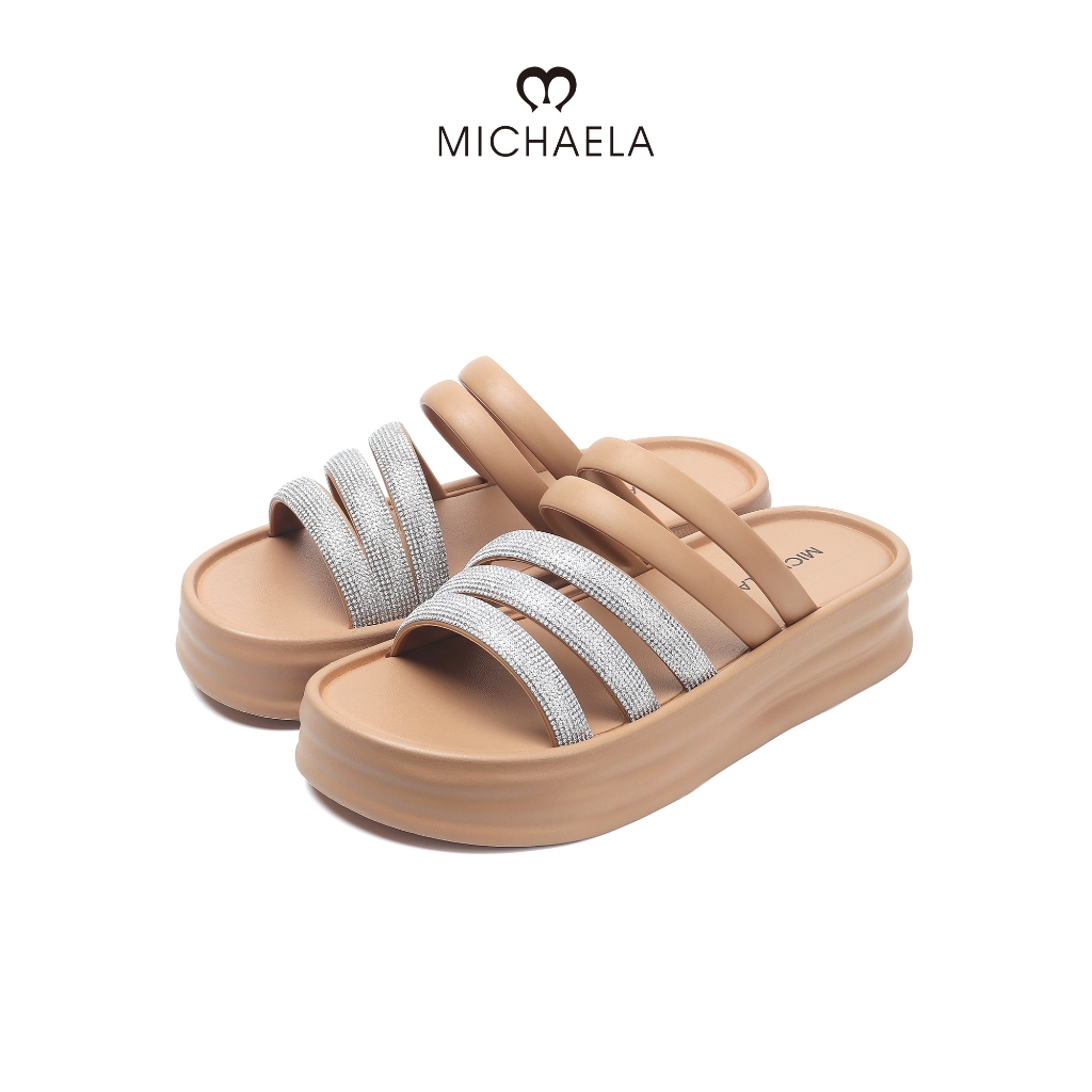 MICHAELA Shiny Glitter Platform Sandals Comfy Luxury Slip-On Strappy ...