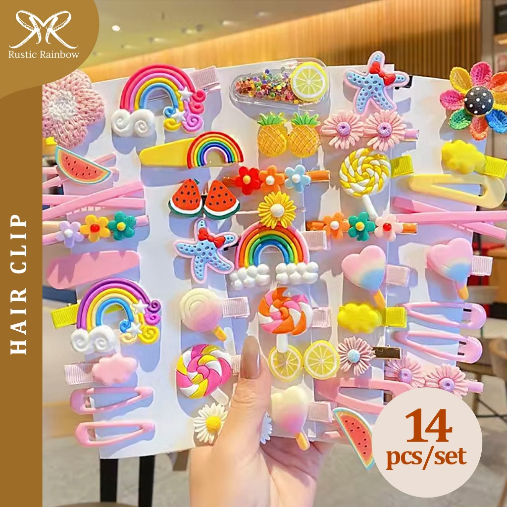 14 pcs/set Cute Hair Clip Kids Children Girl Hair Pin Assorted Colors ...