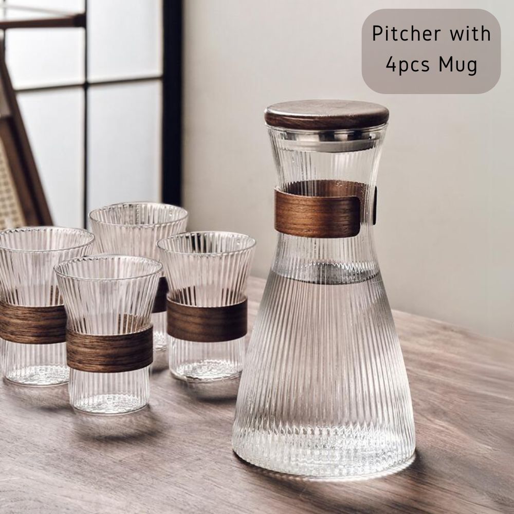 LOCAUPIN Borosilicate Glass Stovetop Safe Pitcher Mug Stripe Patterned ...