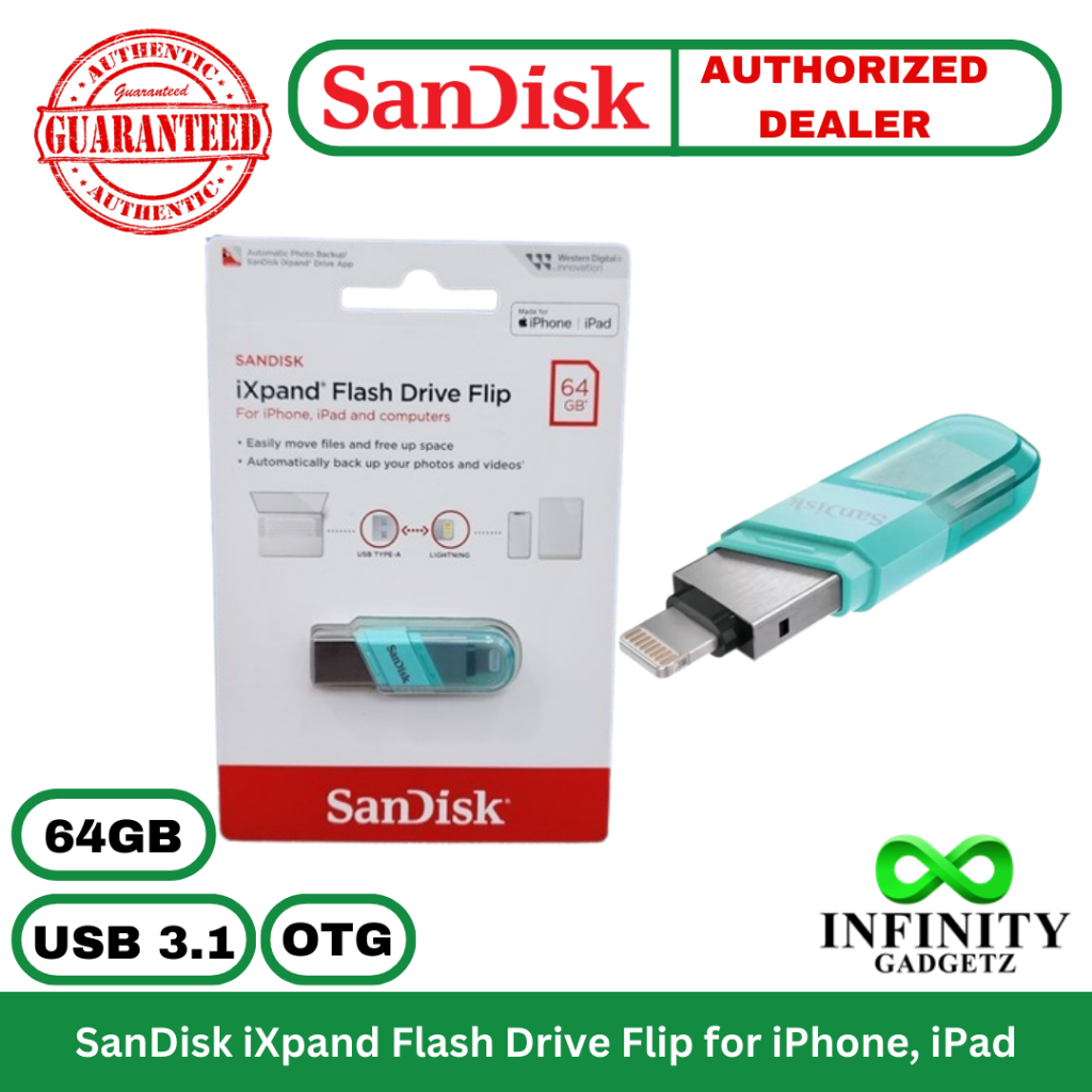 SanDisk iXpand Flip 64GB Flash Drive OTG for iPhone and iPad Ice Mint ...