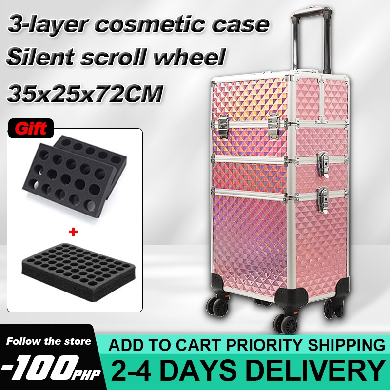 Large-capacity lockable multi-layer trolley case, professional makeup ...
