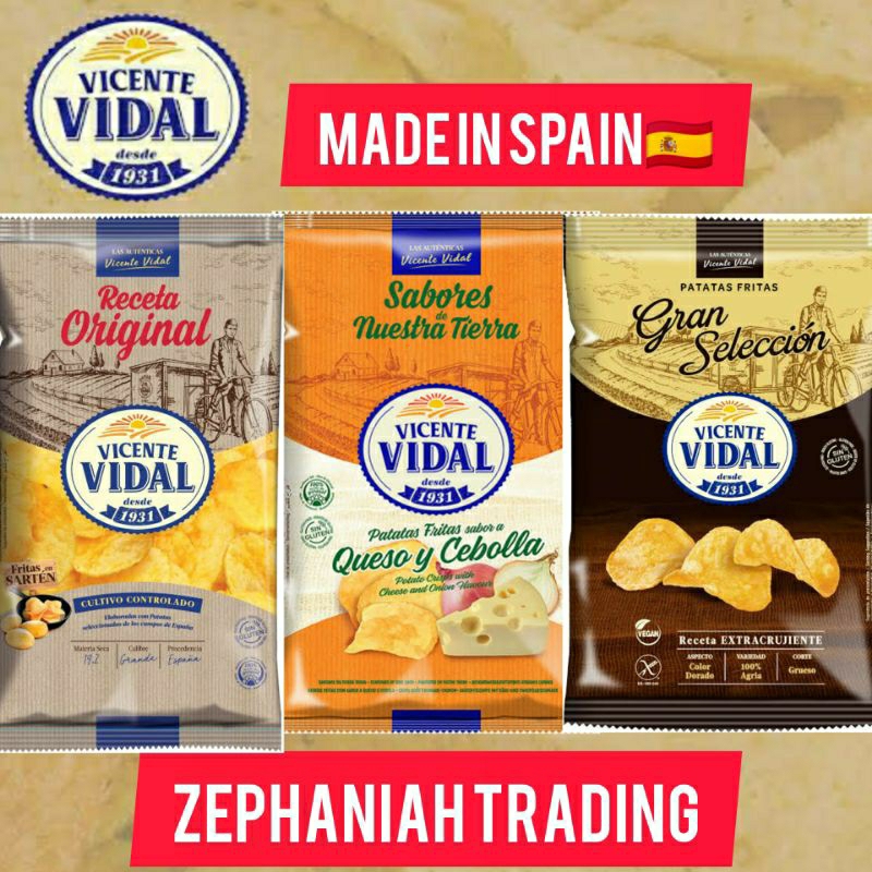 VICENTE VIDAL MADE IN SPAIN REAL POTATO CRISPS, ORIGINAL,CHEESE &ONION ...