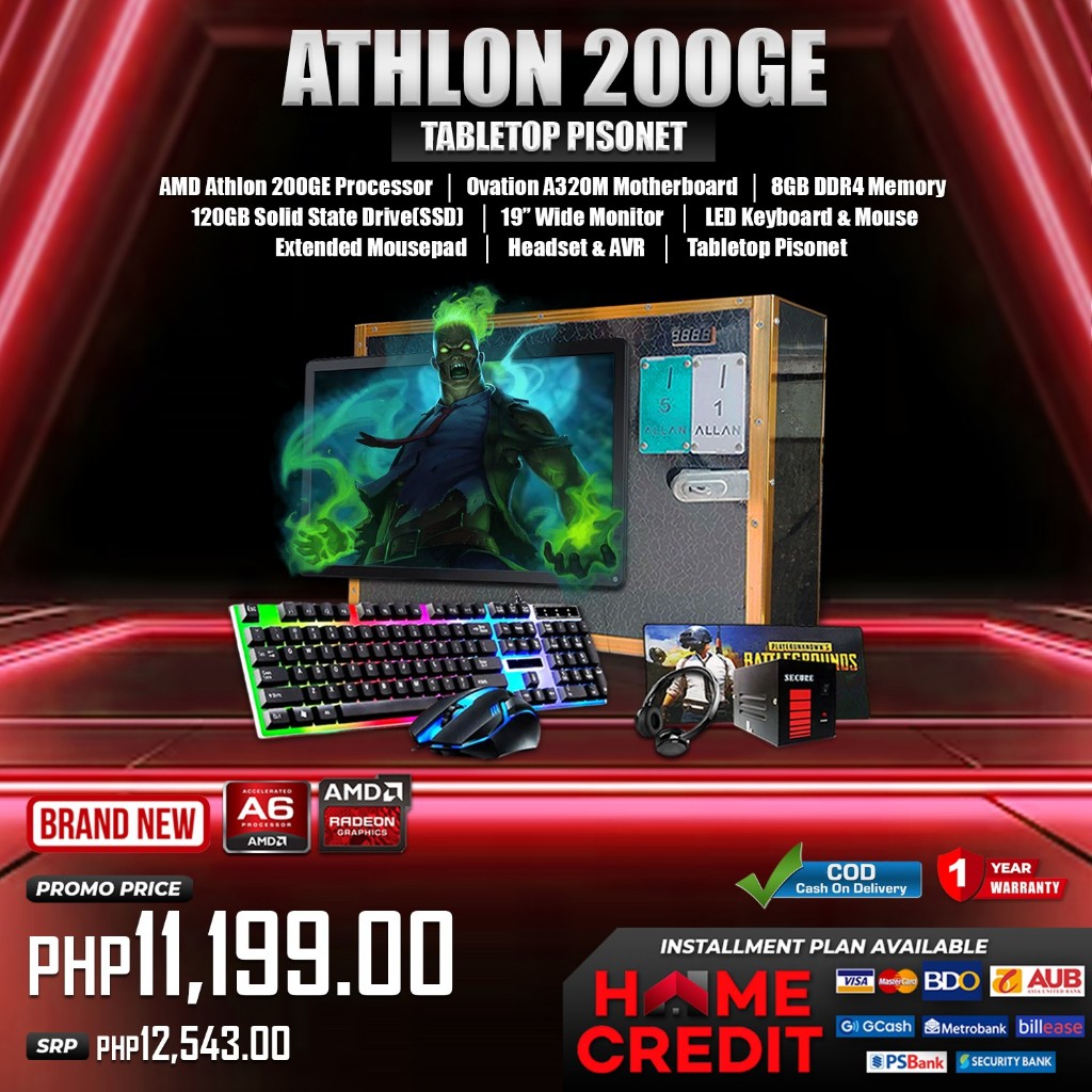 BRANDNEW TABLETOP PISONET-Athlon 200GE-8gb DDR4 120gb SSD-18.5 WIDE ...