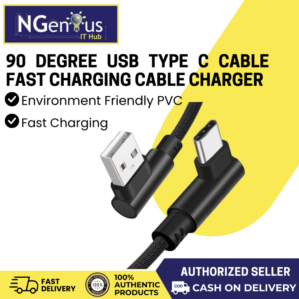 90 degree USB Type C Cable Fast Charging Cable Charger Data (BLACK ...