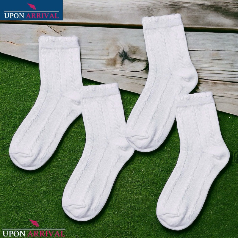 Kids Girl 8-12 Years Old Cotton White Raffle Socks School Fashion Mid ...