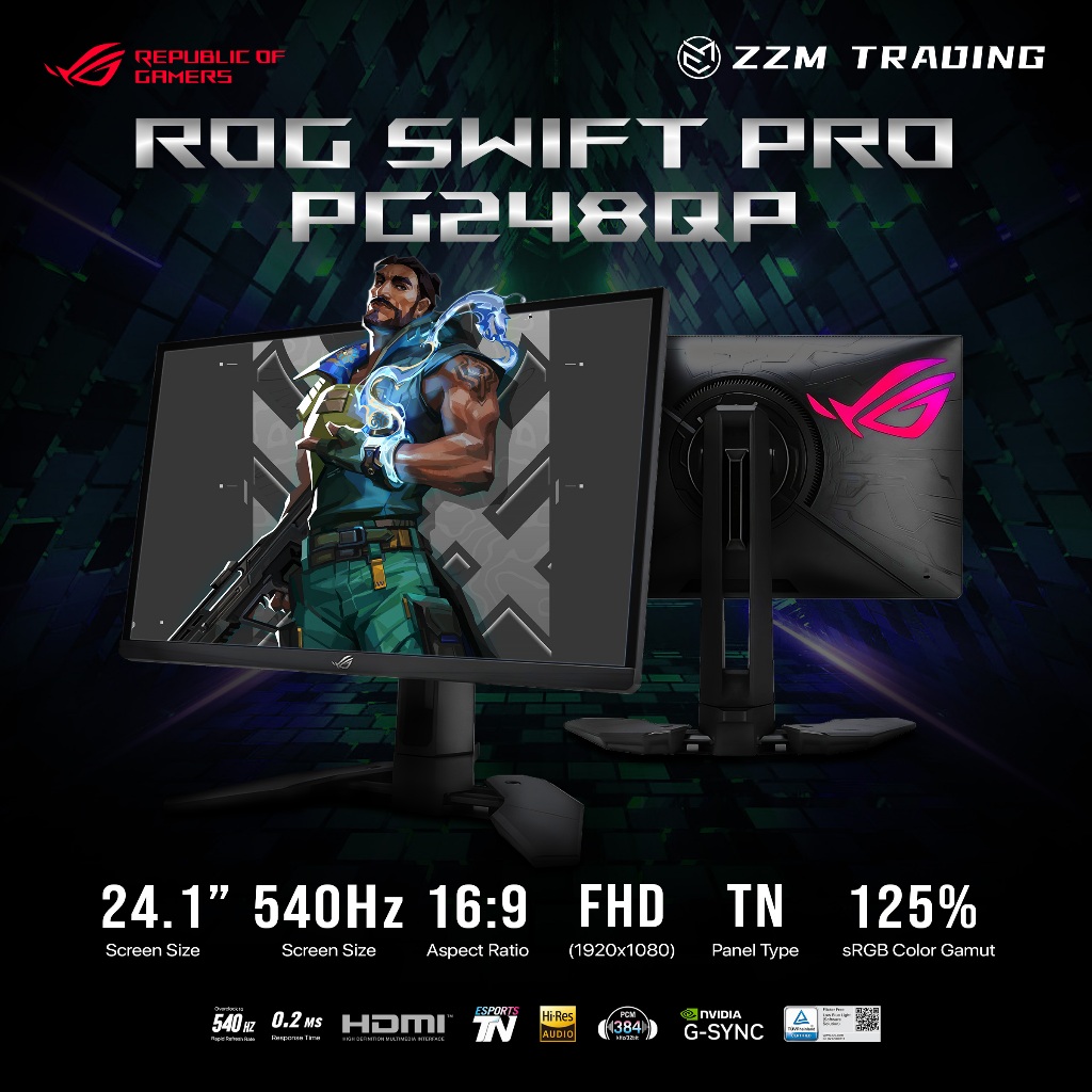 ASUS ROG PG248QP Gaming Monitor 24inches 16:9 FHD TN 540Hz HDR10 HDMI ...