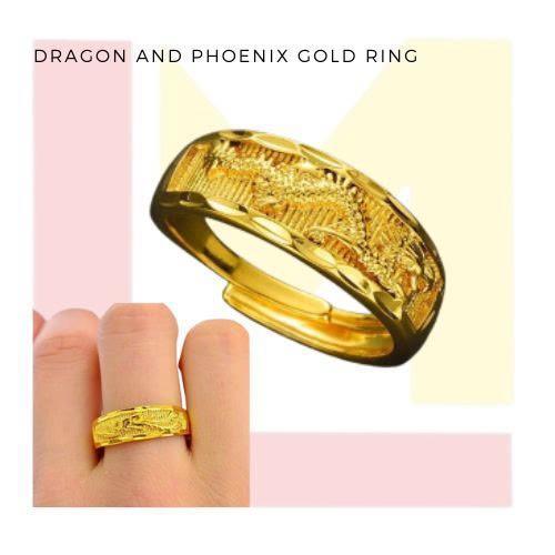 LM 24k Gold Plated Rings Phoenix Dragon Valentine Couple Ring Charm ...