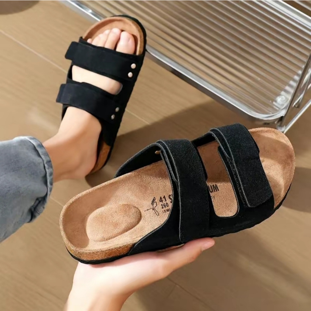 Authentic SHUTA SUEDE PREMIUM LEATHER Velcro design TWO STRAP Sandals ...