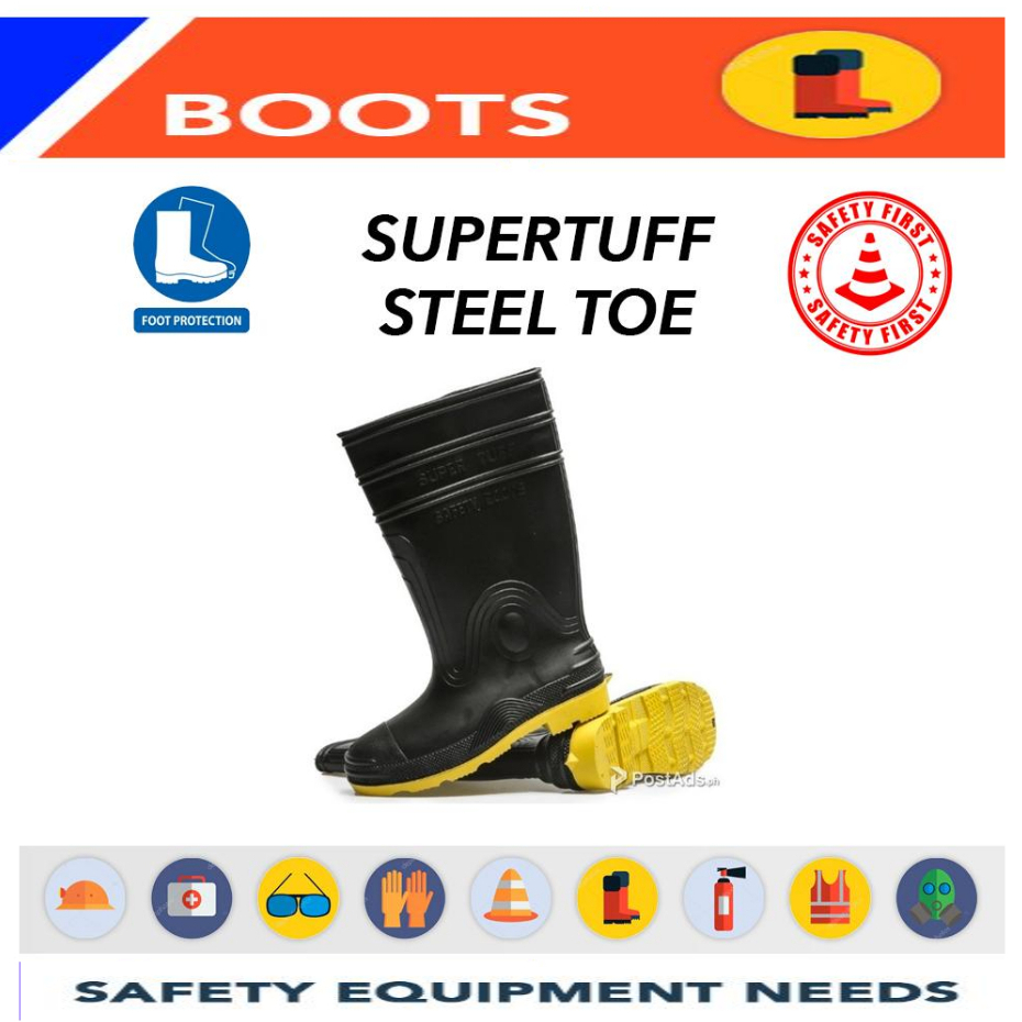 Super Tuff Steel-Toe High-Cut Waterproof Safety Rainboots (Yellow Sole ...