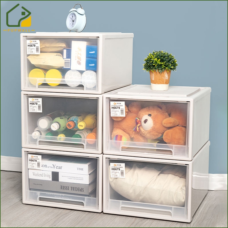 PoP Transparent Drawer Type Stackable Plastic Cabinet Storage Box ...