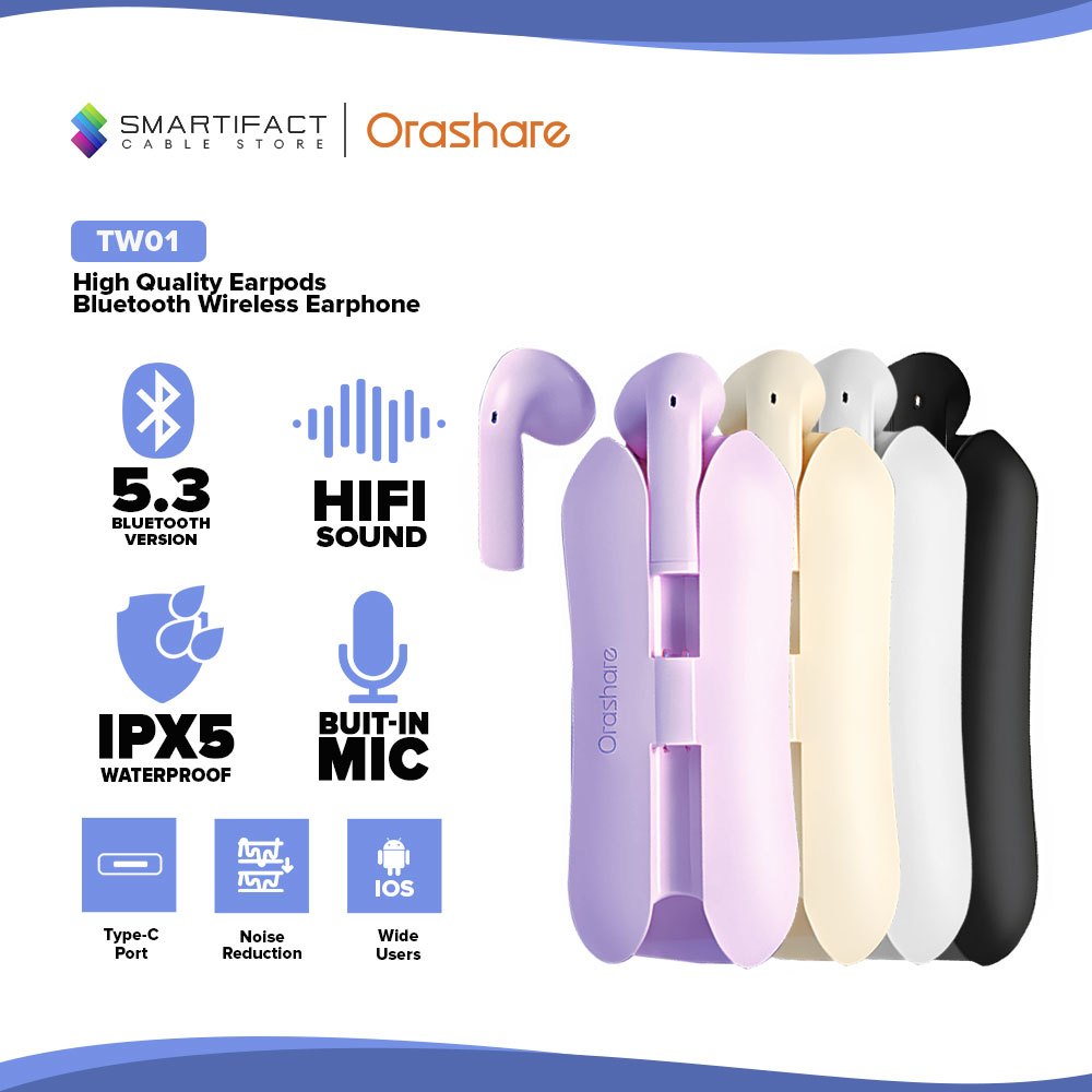 Orashare TW01 Wireless Earbuds TWS BT 5.3 High Stereo Sound Bluetooth Earphones Noise Reduction ...