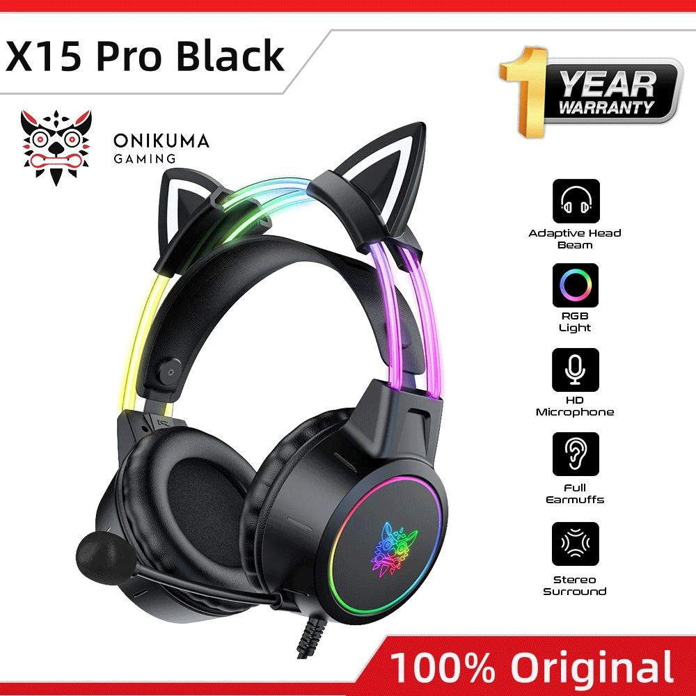 Onikuma X15 Pro Gaming Headset with Mic Noise Cancellation Cat Ear ...