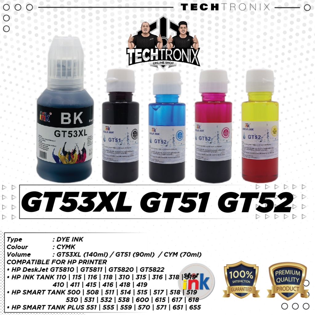 HP GT53 XL GT51 GT52 Refill Ink Compatible for HP Printer GT5810 GT5811 ...