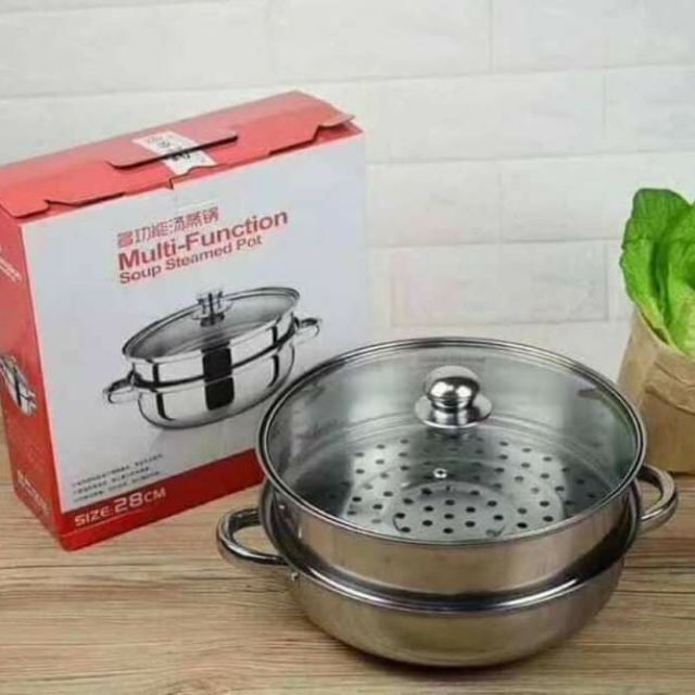 (Yussystore) 2 Layer Stainless Steamer Steel Steam Pot Set Saucepot ...