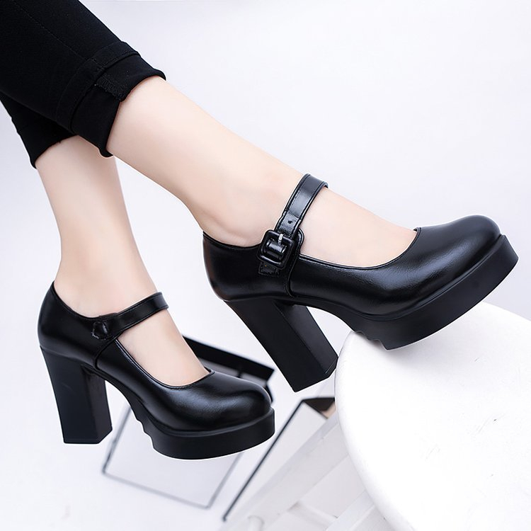 3 inch Black Chunky Heel Waterproof Platforms High Heels Women's Office ...